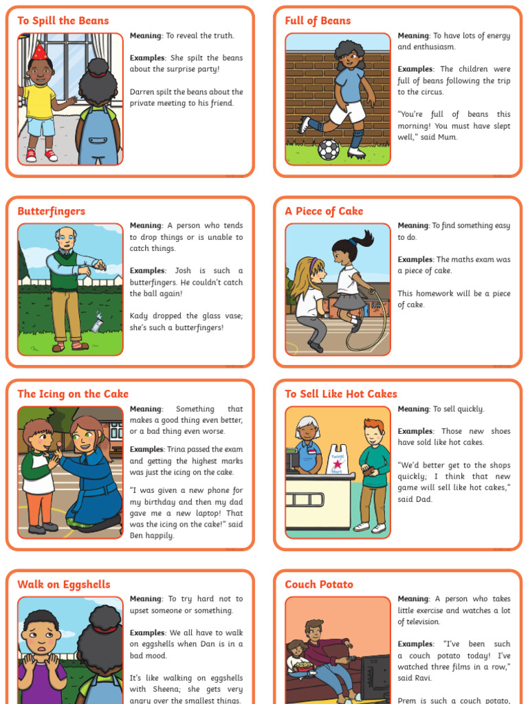Food Idioms Meaning Cards - Set 1 | PDF