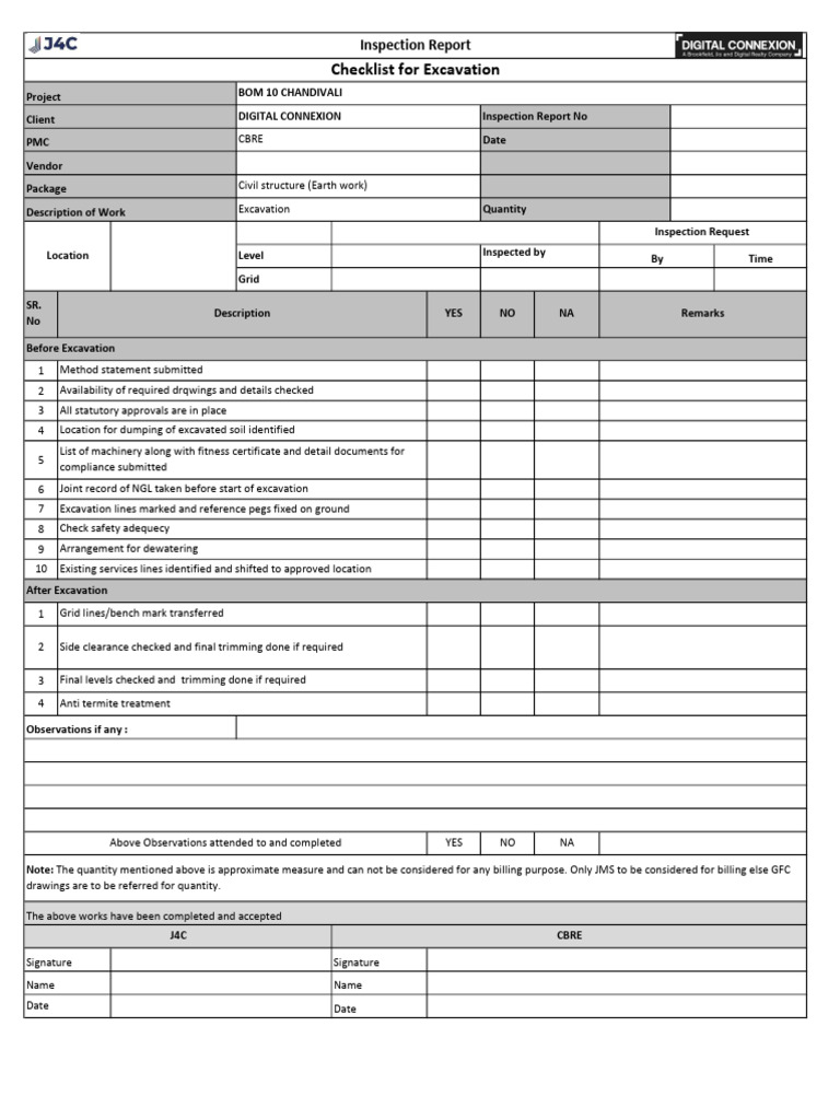 Checklist - Excavation | PDF
