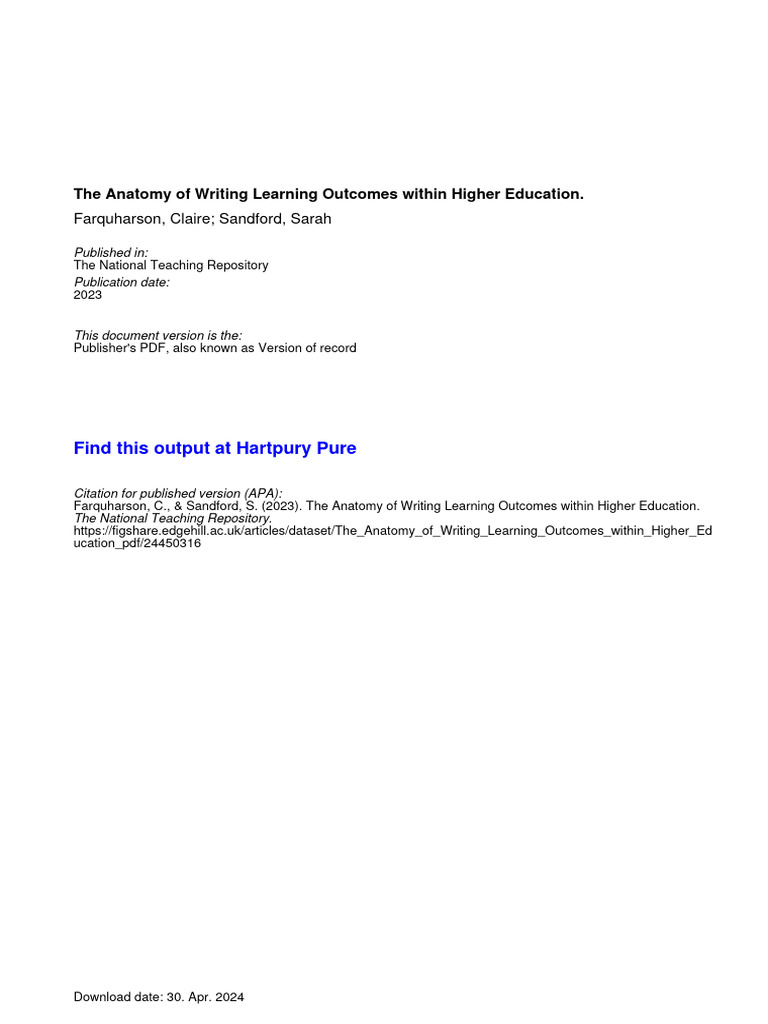 The Anatomy of Writing Learning Outcomes Within Higher Education | PDF ...