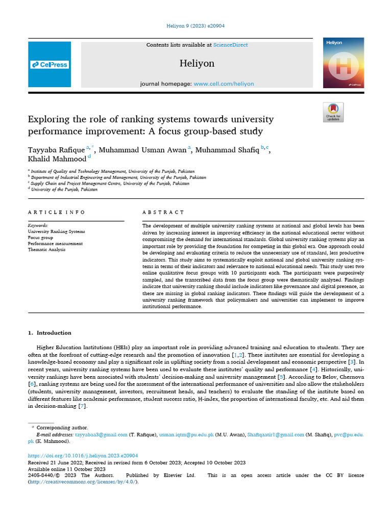 Exploring The Role of Ranking Systems Towards University | PDF | Focus ...