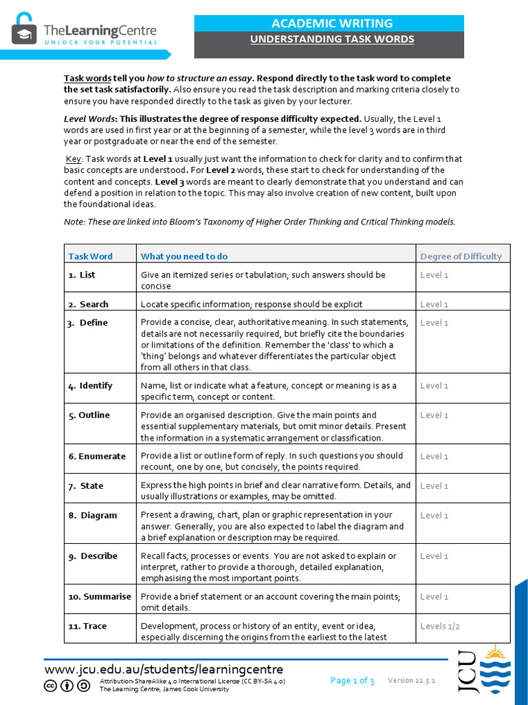 Understanding Task Words | PDF | Theory | Reason