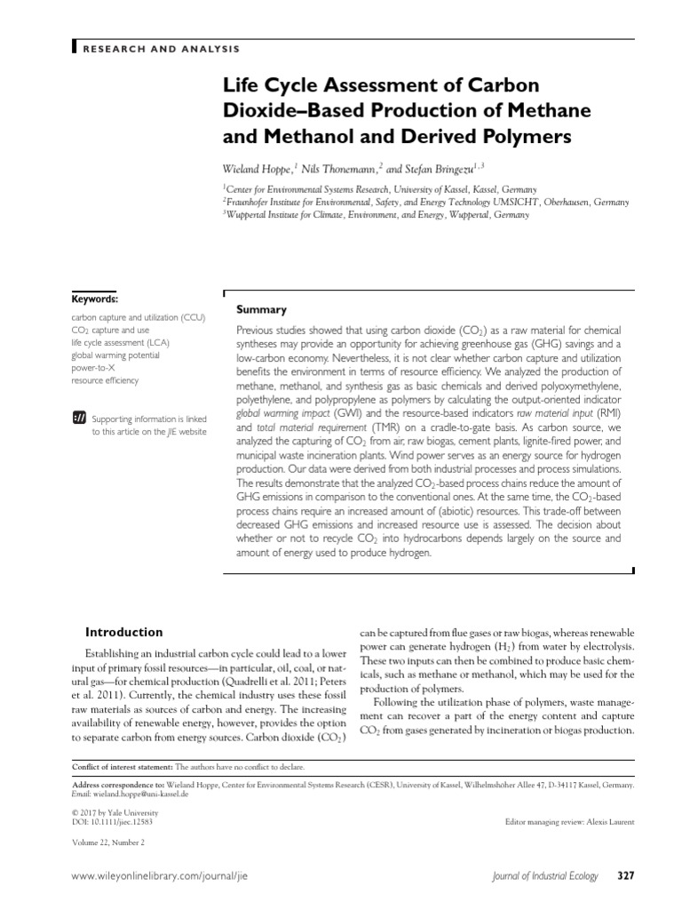 J of Industrial Ecology - 2017 - Hoppe - Life Cycle Assessment of Carbon Dioxide Based ...