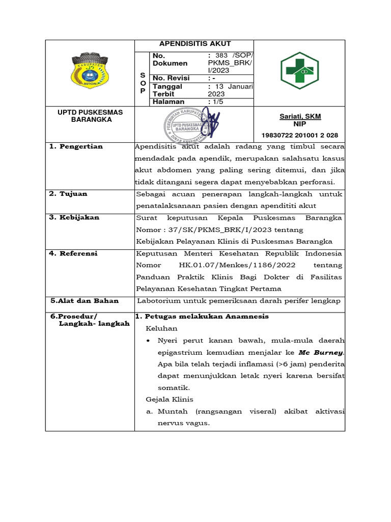 Sop Apendisitis | PDF