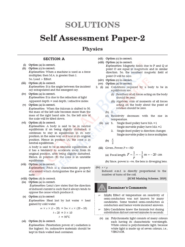 I1663753106uoswaal ICSE Class-10 Physics - Self Assessment Paper-2 | PDF | Radioactive Decay ...