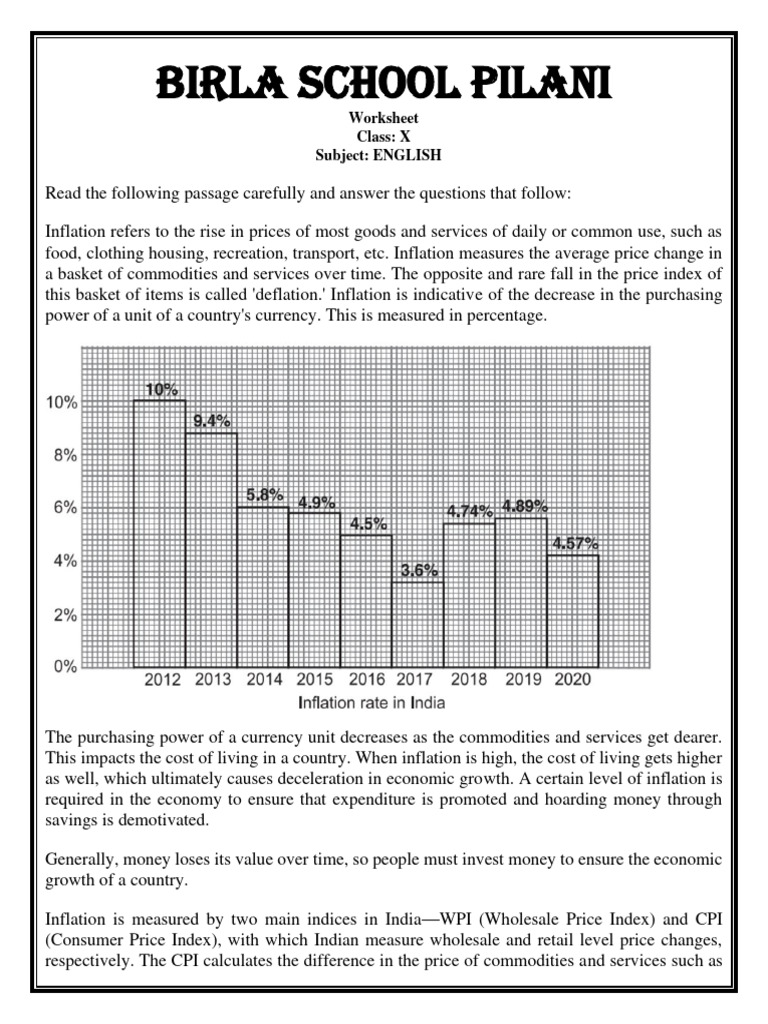 Cl-10 English Worksheet-7 | PDF | Cost Of Living | Inflation