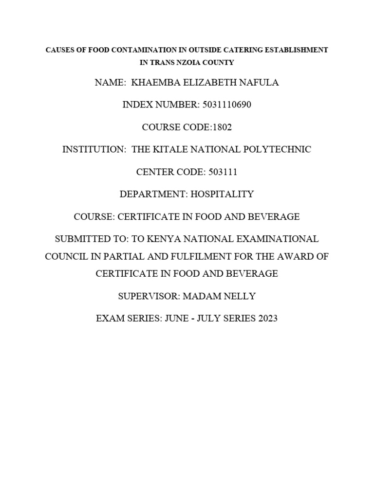 Khaemba Elizabeth Project | PDF | Food Safety | Foodborne Illness