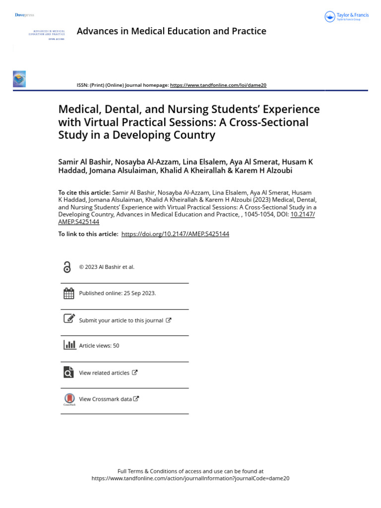Medical Dental and Nursing Students Experience With Virtual Practical Sessions A Cross-Sectional ...