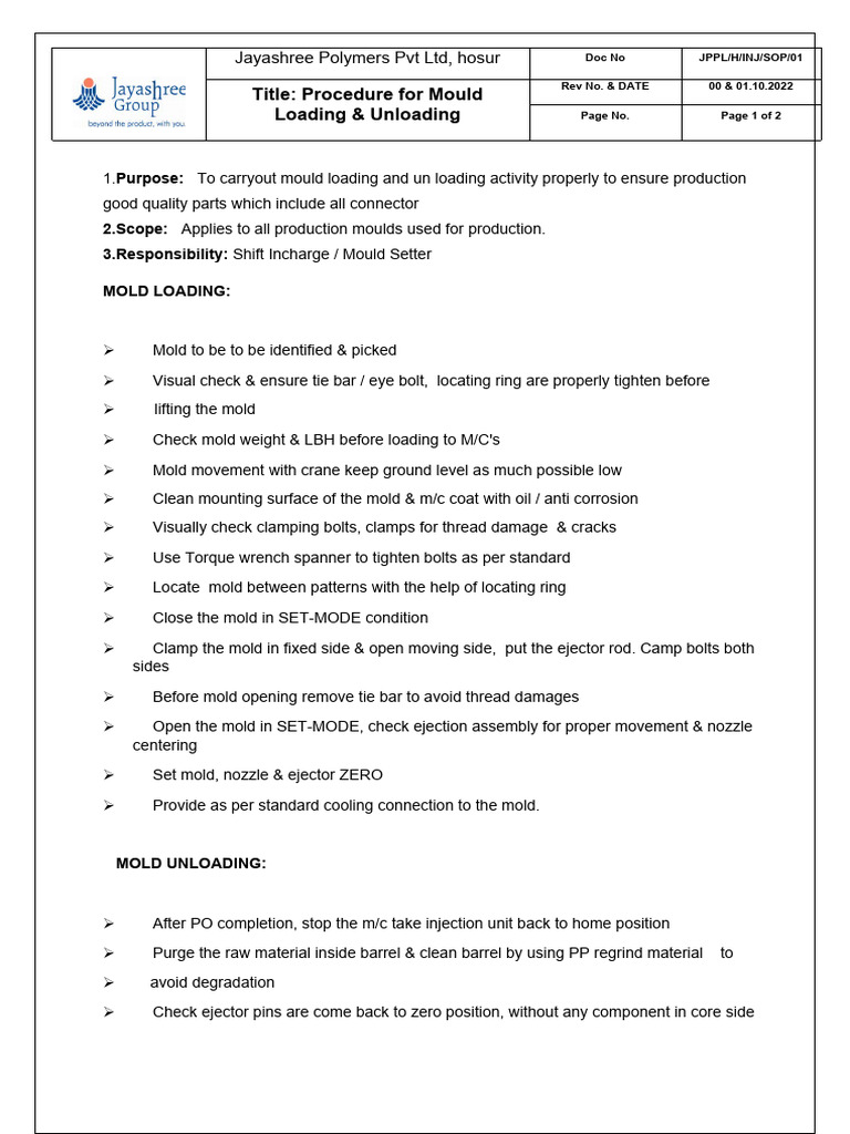 Procedure For Moud Loading - Unloading | PDF | Screw | Industrial Processes
