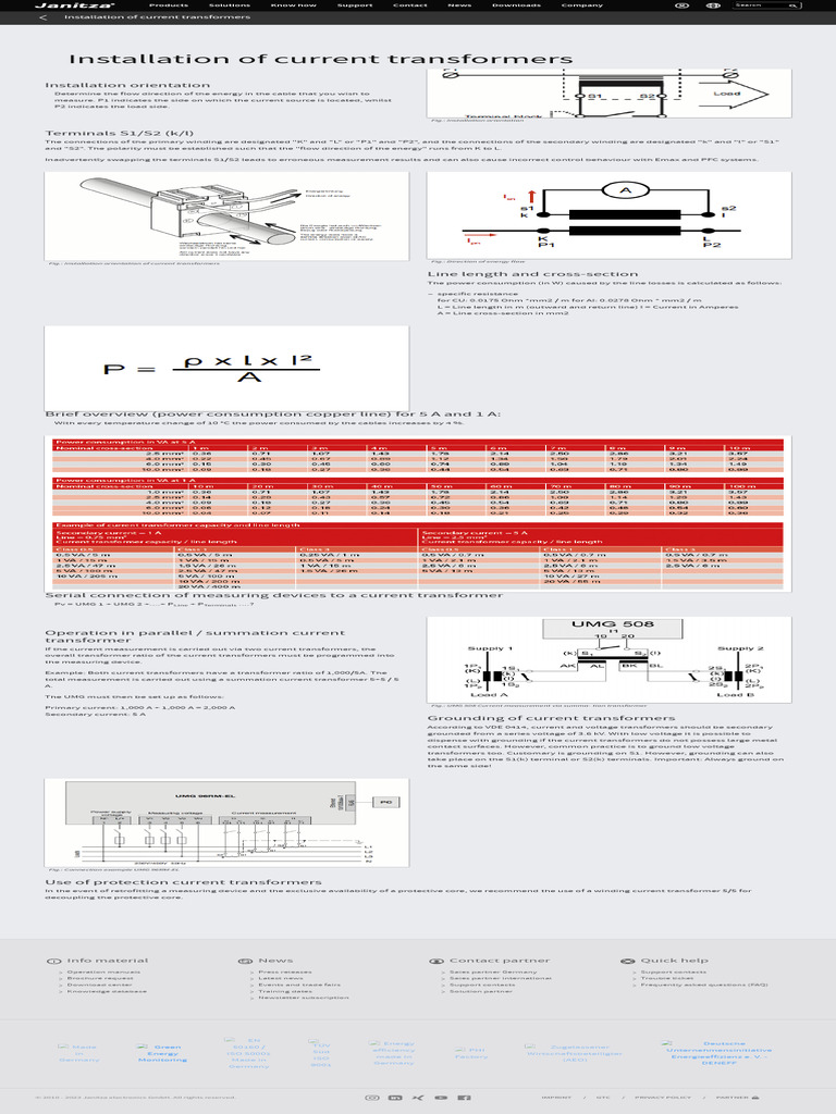 Installation of Current Transformers - Janitza Electronics | PDF ...