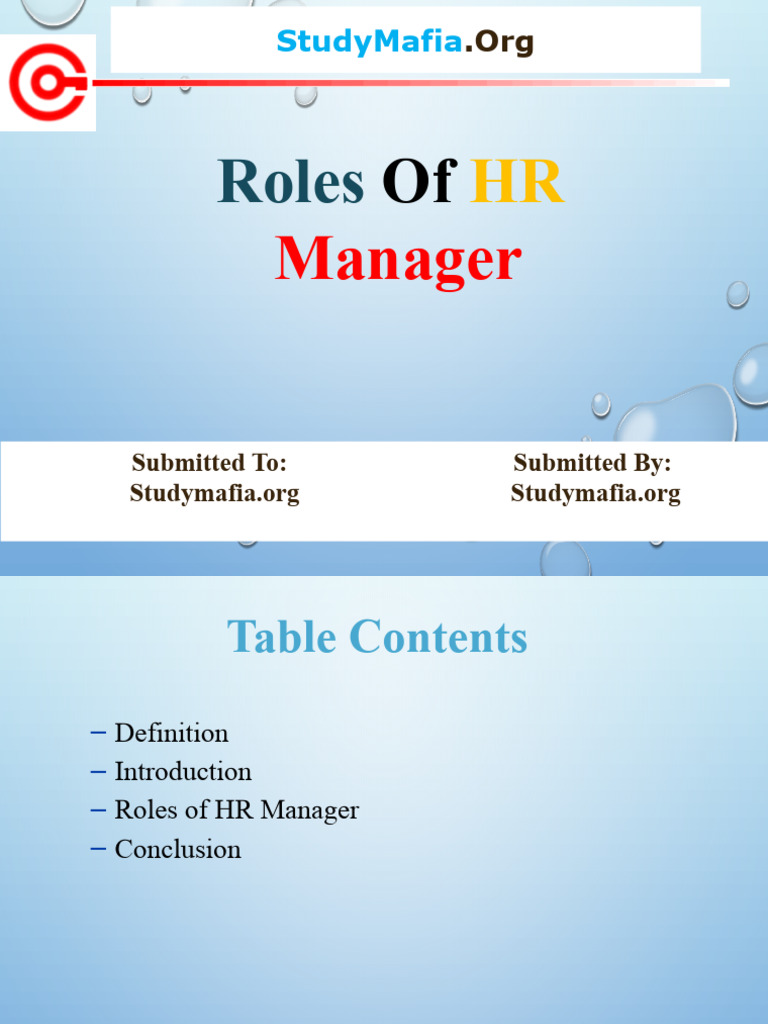 Roles of HR Manager | PDF | Human Resource Management | Employment