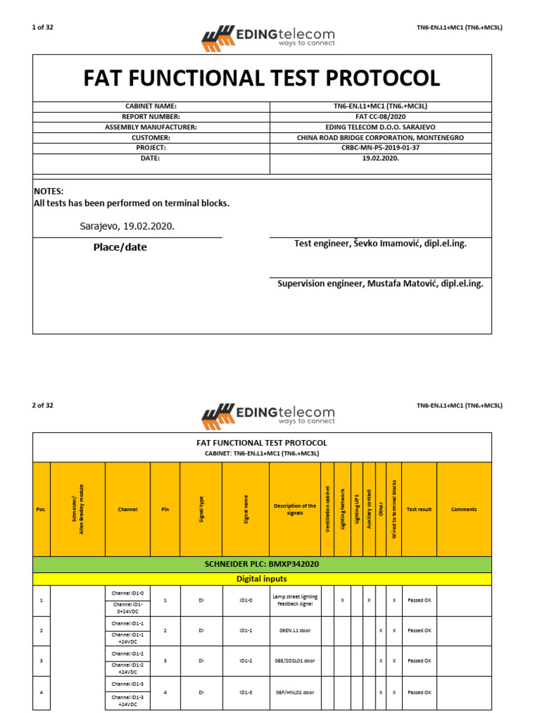 FAT Protocol for TN6-EN.L1+MC1 Cabinet | PDF | Information And ...