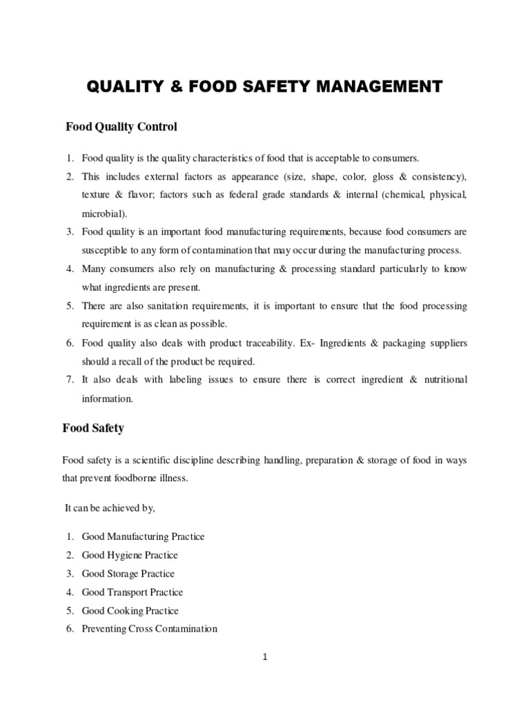 Food Quality and Safety Management Guide | PDF | Food Safety | Hazard ...