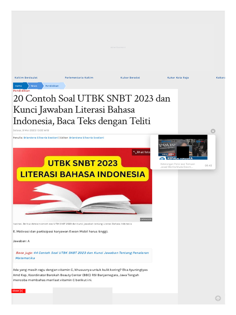 20 Contoh Soal UTBK SNBT 2023 Dan Kunci Jawaban Literasi Bahasa Indonesia, Baca Teks Dengan ...
