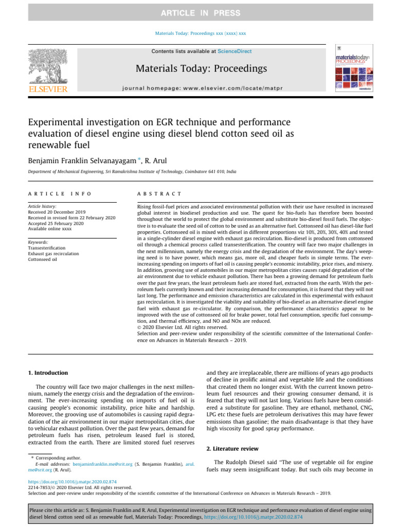 Experimental Investigation On EGR Technique and Performance Evaluation ...