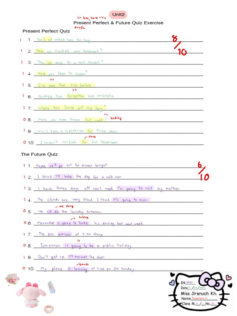 Unit2 Present Perfect and Future Quiz | PDF