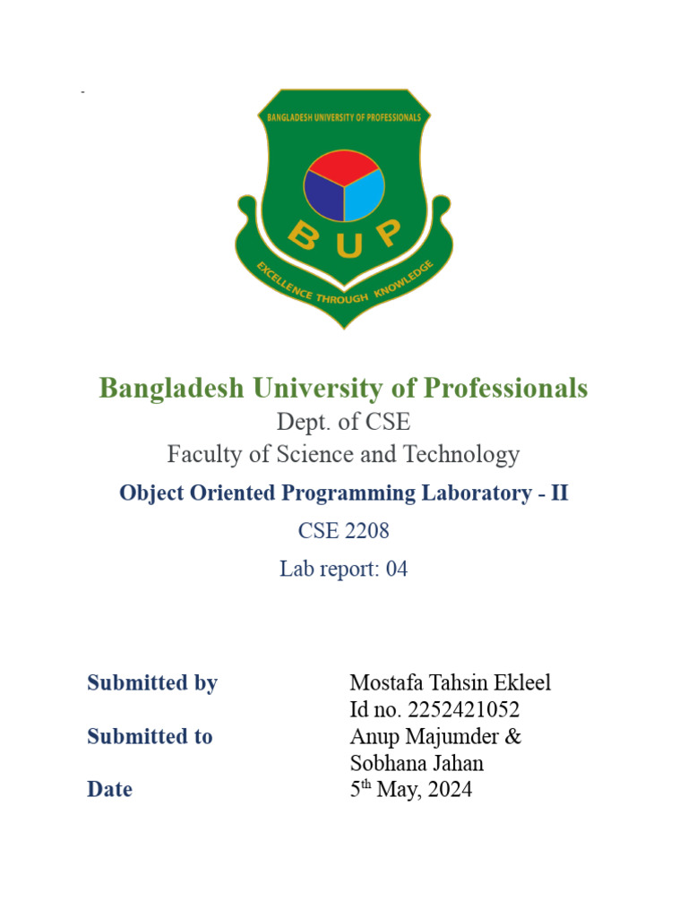 OOP Lab Report | PDF | Computer Engineering | Computer Programming OOP Lab Report | PDF | Computer Engineering | Computer Programming