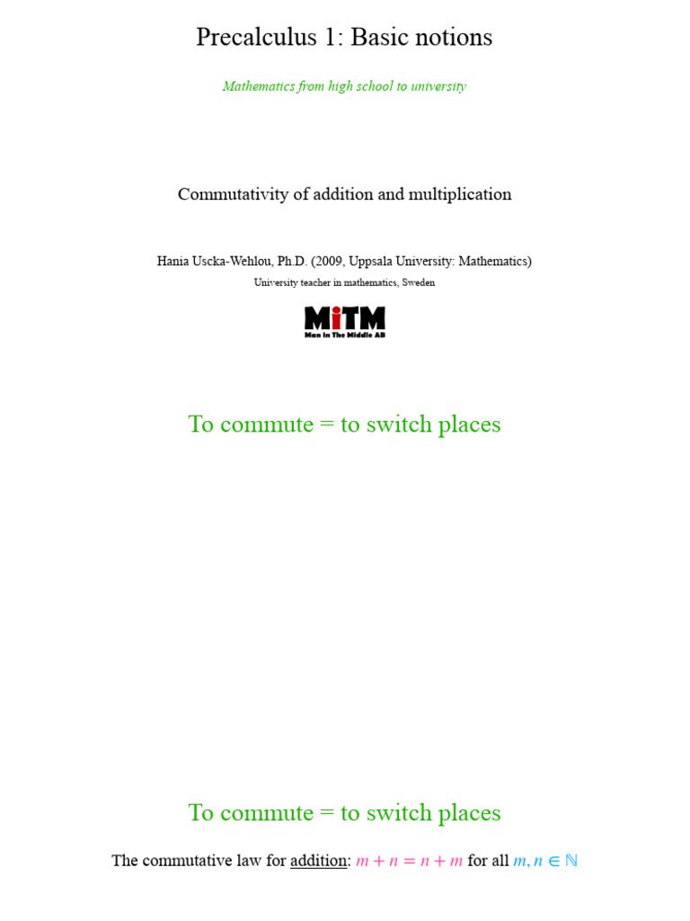 007 Slides Commutativity of Addition and Multiplication | PDF | Numbers | Mathematical Objects