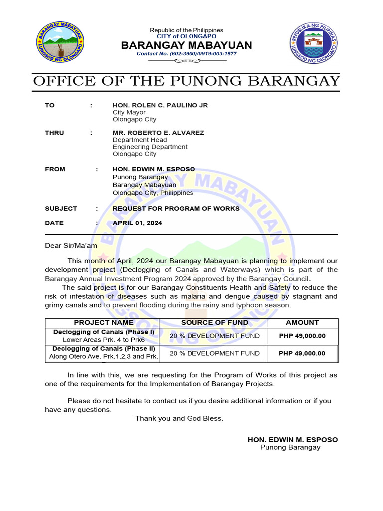 Program of Works Request | PDF | Public Health