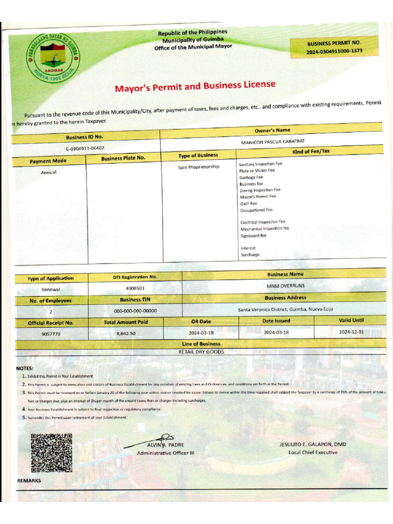 Business Permit - 0001 | PDF