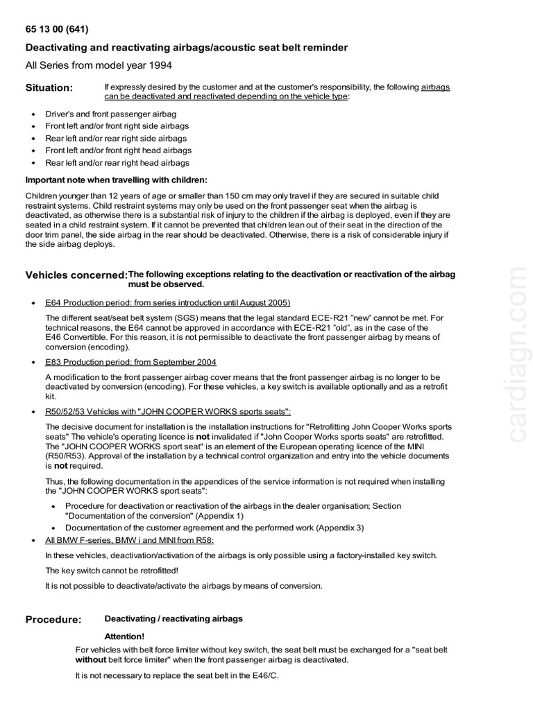 Airbag Deactivation Guide | PDF | Airbag | Seat Belt