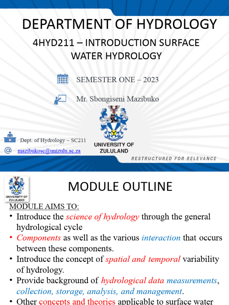 4HYD211 - Introduction To Surface Water Hydrology - Hydrographs ...