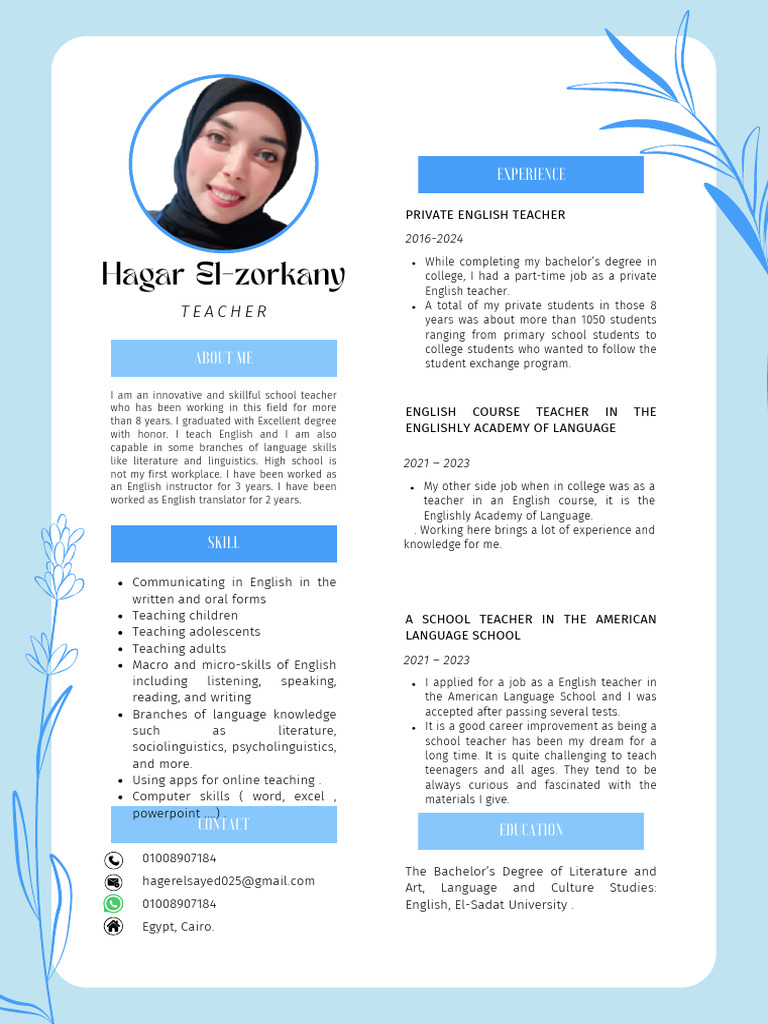 Blue Simple Teacher Resume - 4 | PDF | Schools | Teachers
