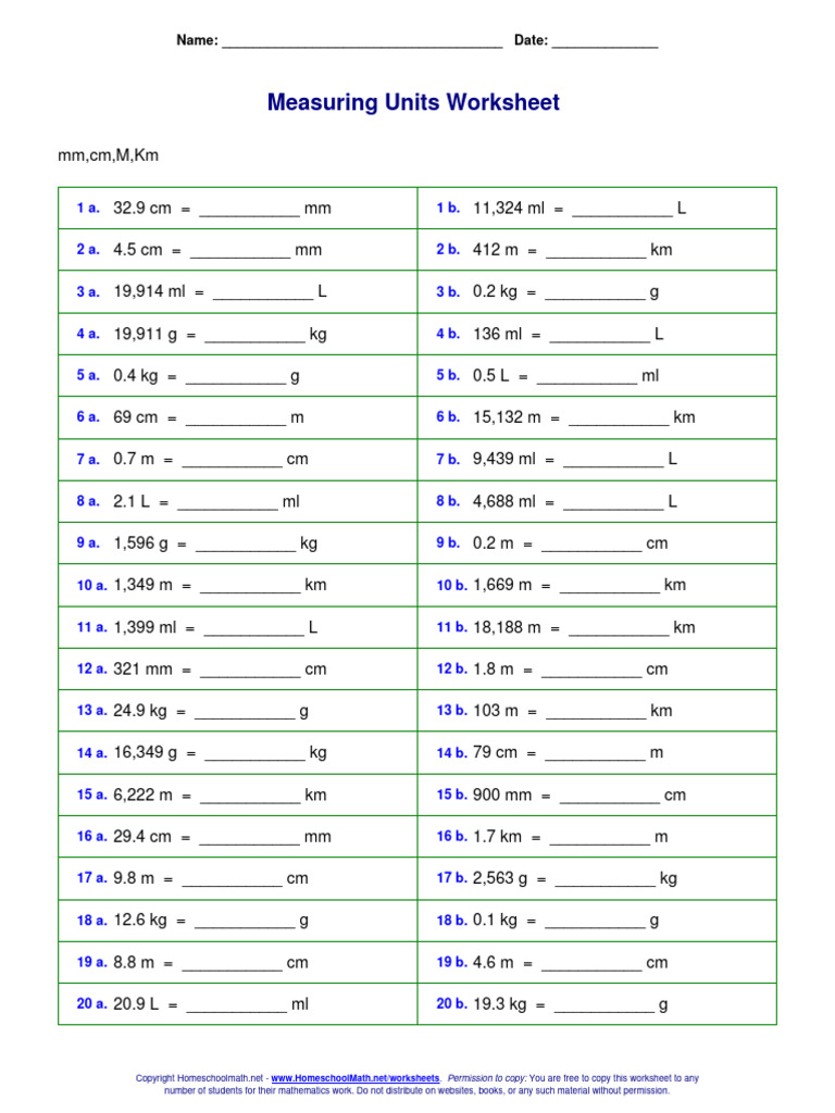 Measurement_Units_Worksheet (1) | PDF | Artillery