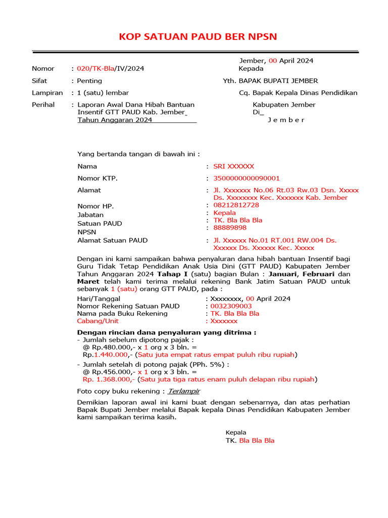 0 Contoh Lap - Awal Dan FC Buku Rek THP I-2024 | PDF | Ilmu Sosial