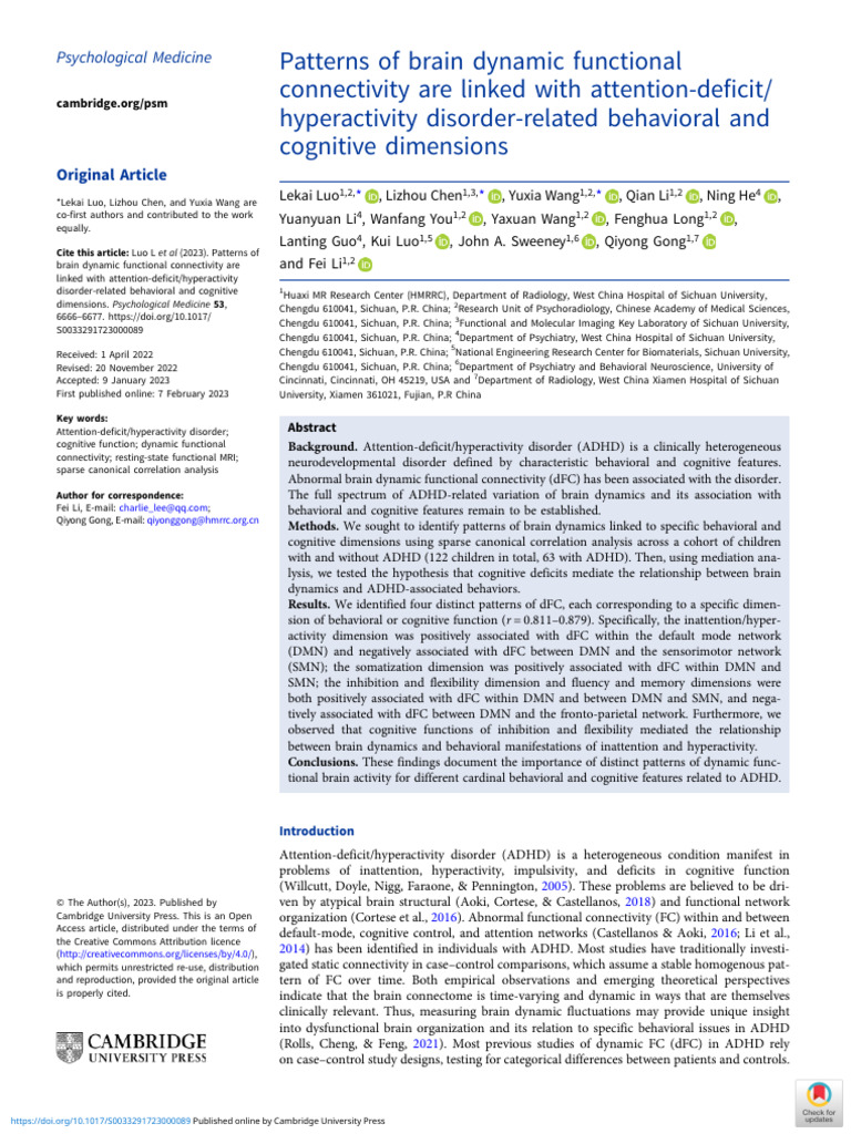 Patterns Of Brain Dynamic Functional Connectivity Are Linked With