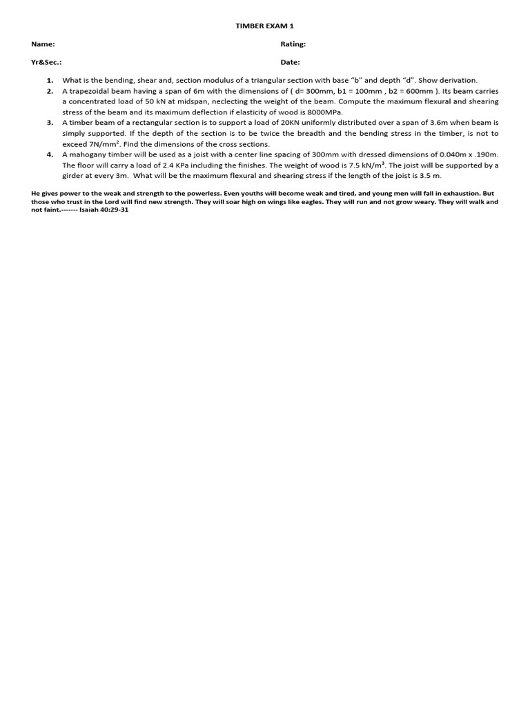 Timber Exam 1 6 - 5 - 2024 | PDF