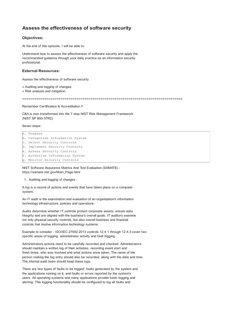 Evaluating Software Security Effectiveness | PDF | Information Security ...
