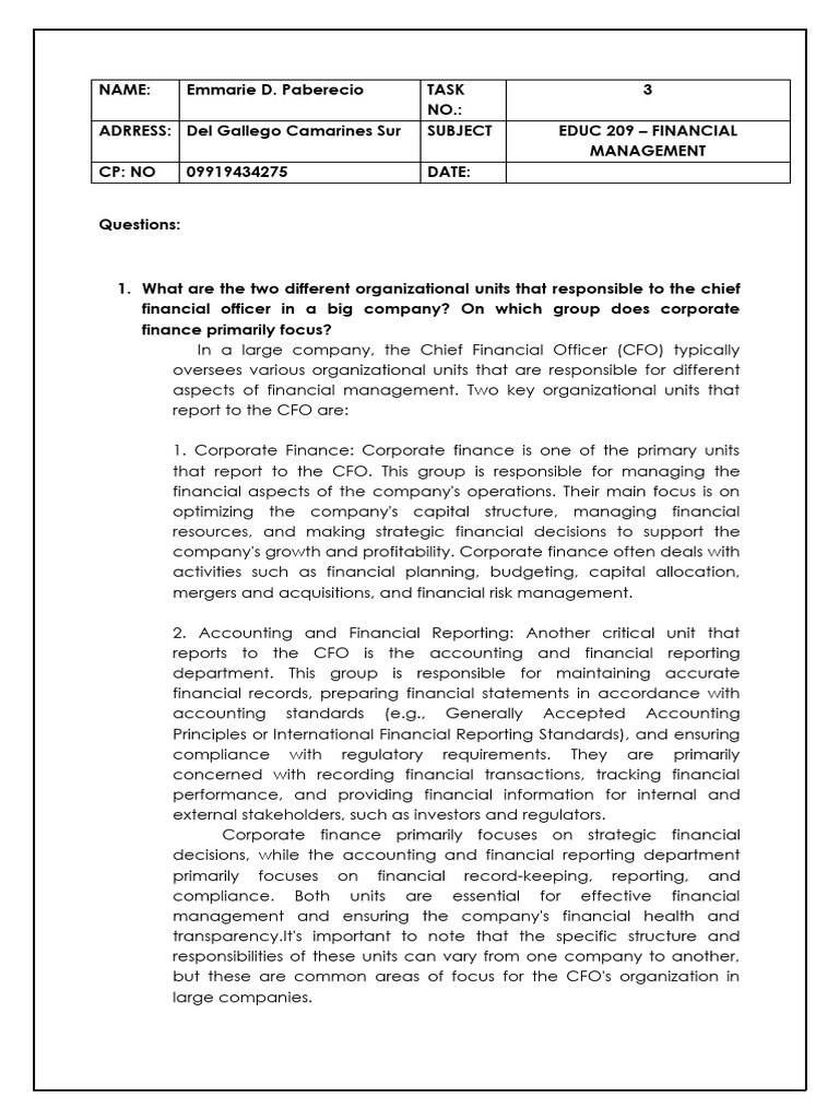 CFO's Role in Corporate Finance & Ethics | PDF | Audit | Internal Audit