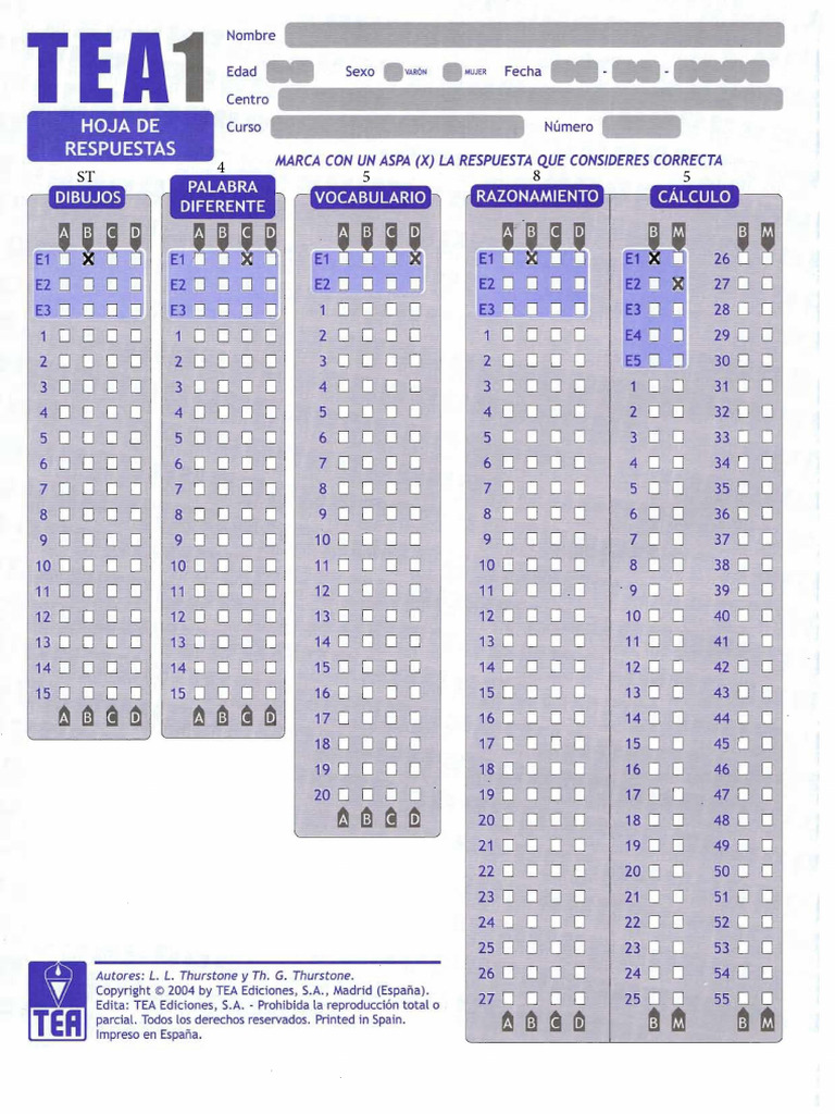 TEA 1 Hoja Respuesta Color | PDF