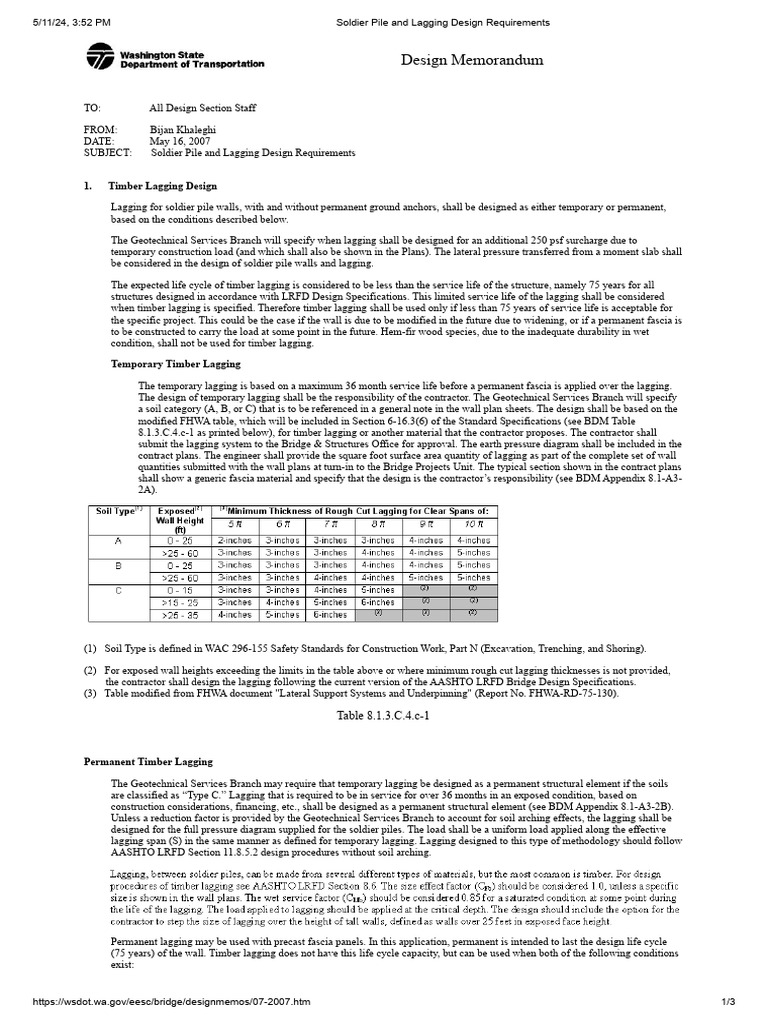 Soldier Pile and Lagging Design Requirements | PDF | Deep Foundation ...