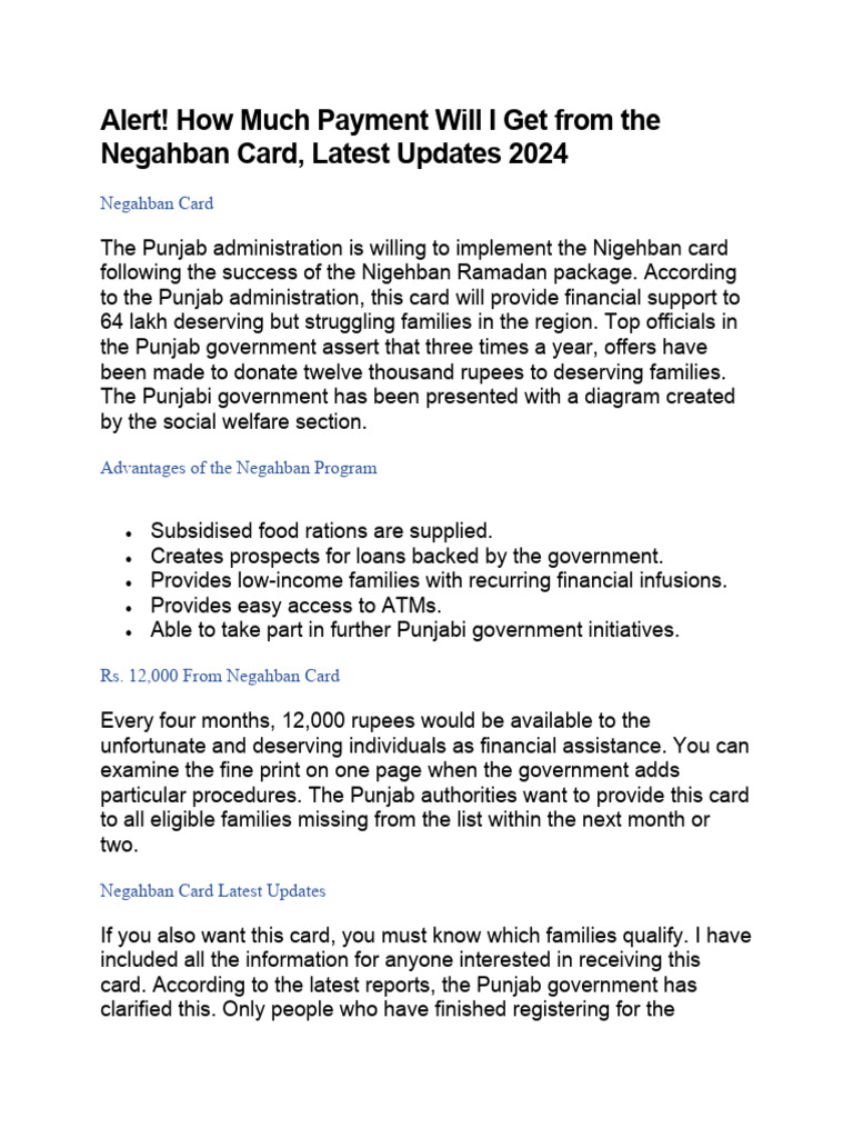 Alert! How Much Payment Will I Get from the Negahban Card, Latest ...