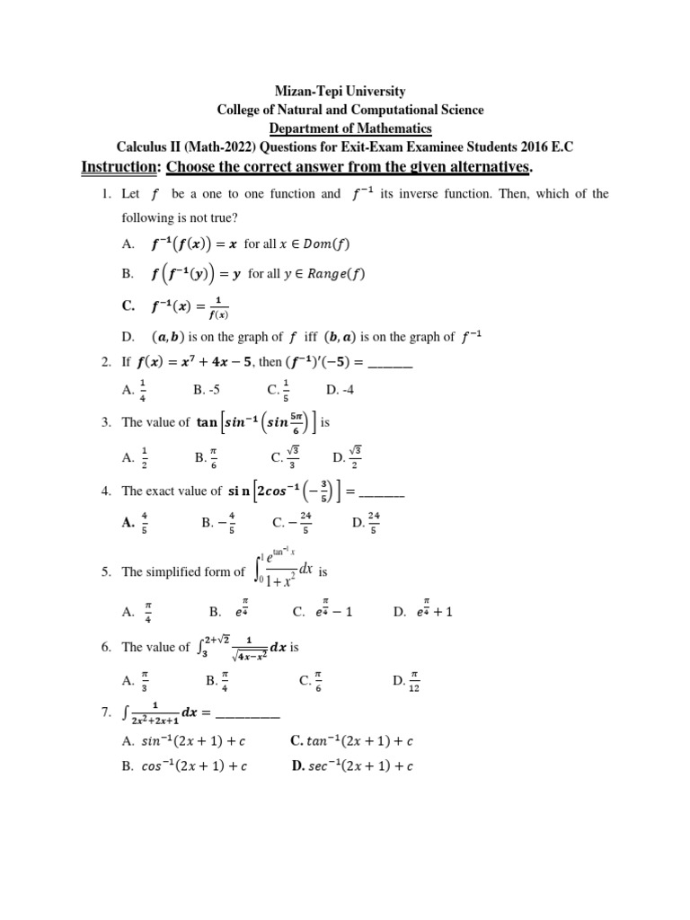 Calculus II Questions For Exit-Exam | PDF | Power Series | Mathematical Concepts