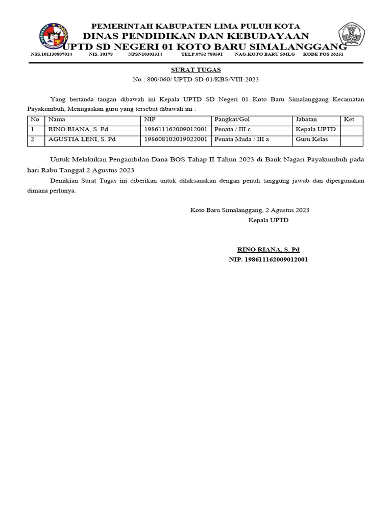 surat tugas tahun 2022 rino ok | PDF