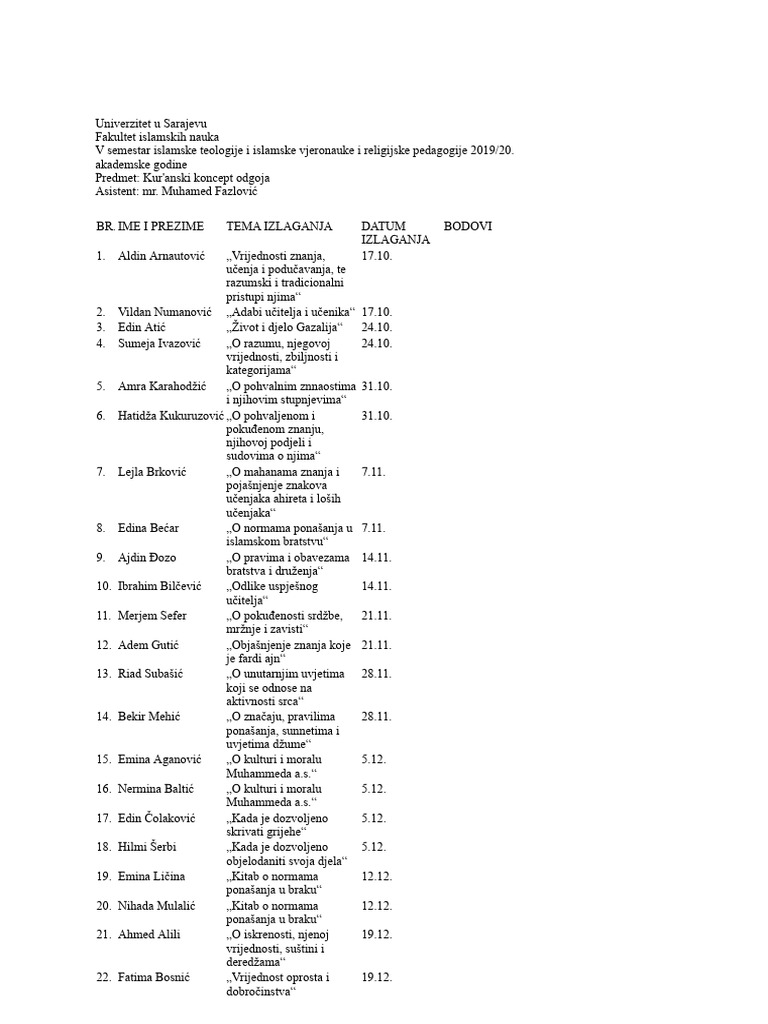 Kur'Anski Koncept Odgoja (Ispravljen Spisak) | PDF