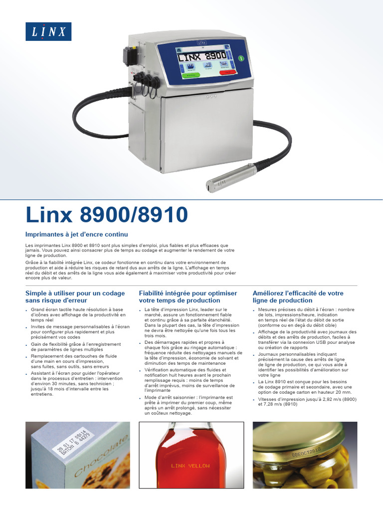 Linx 8900 8910 Datasheet FR 2017 | PDF | Imprimante (Informatique) | Encre