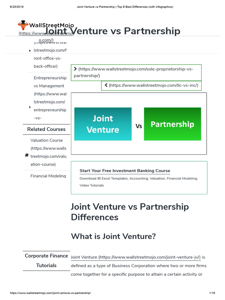 Joint Venture vs Partnership: Key Differences | PDF | Partnership ...