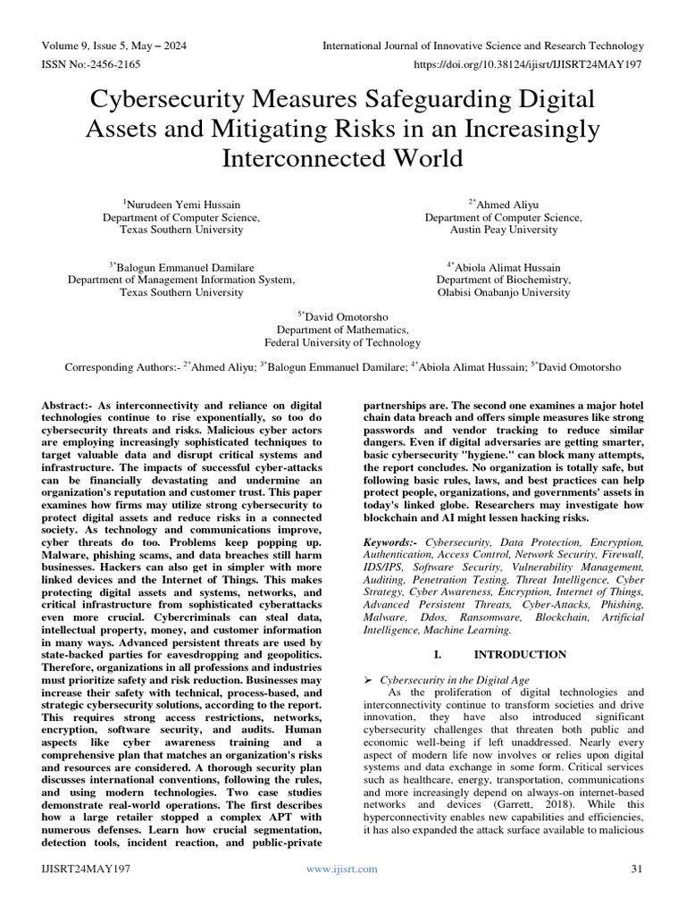 Cybersecurity Measures Safeguarding Digital Assets And Mitigating Risks In An Increasingly