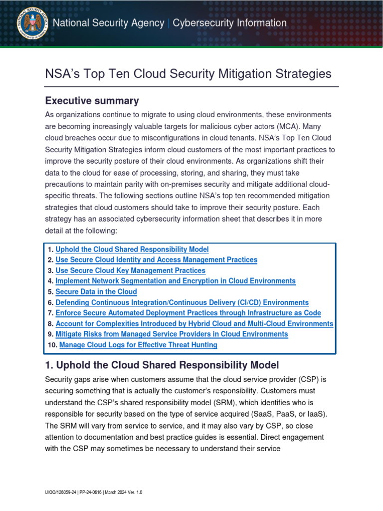 CSI CloudTop10 Mitigation Strategies | Download Free PDF | Cloud ...