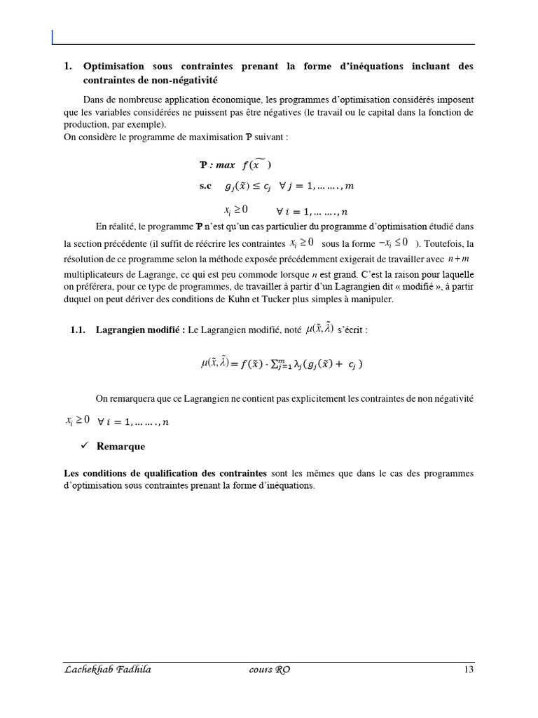 Optimisation sous contraintes et Lagrangien | PDF | Optimisation ...