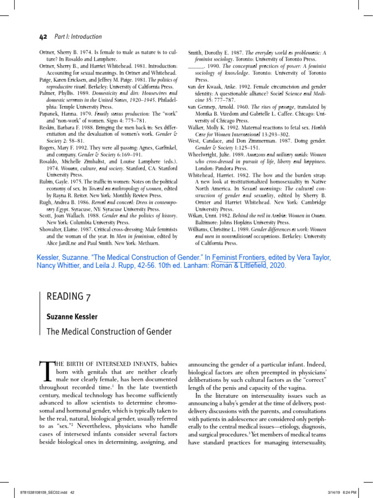 (OPTIONAL) Kessler - Medical Construction of Gender Kessler | PDF | Intersex | Gender
