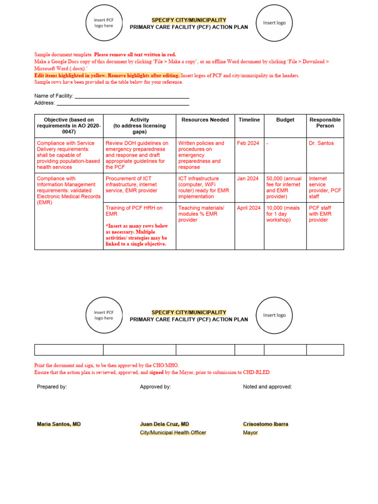 PCF Action Plan Template | PDF | Electronic Health Record | Computing