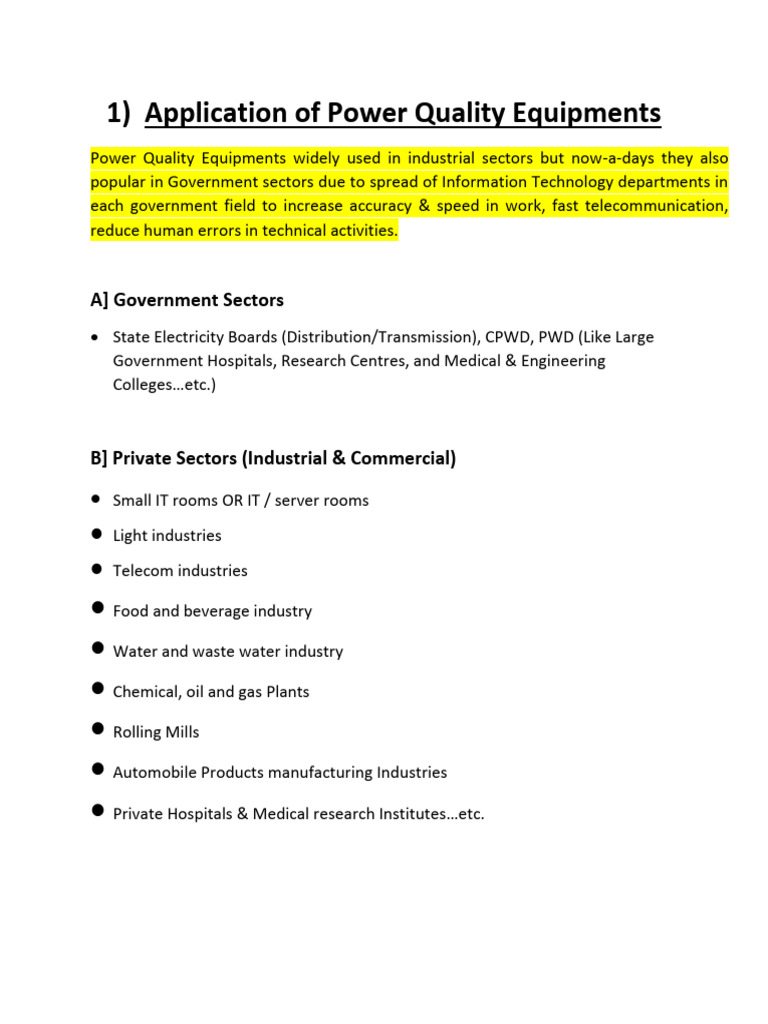 Power Quality Equipments - Application & List | PDF