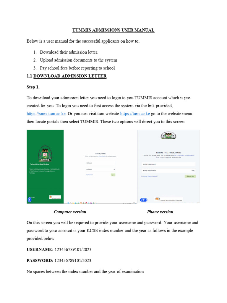 Tummis Admission User Manual | PDF | Login | User (Computing)