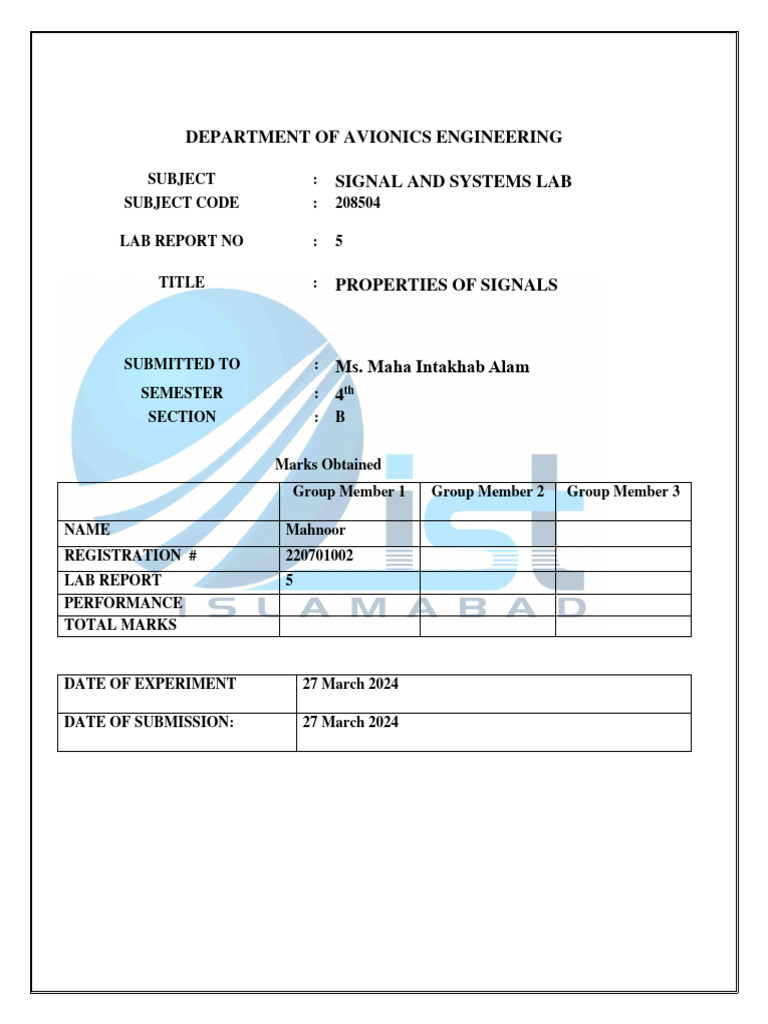 Signals and System Lab 5 | PDF