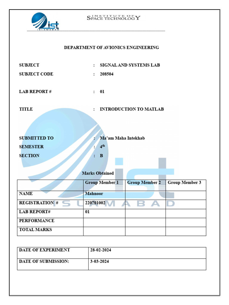 Signals and System Lab 1 | Download Free PDF | Matrix (Mathematics) | Matlab