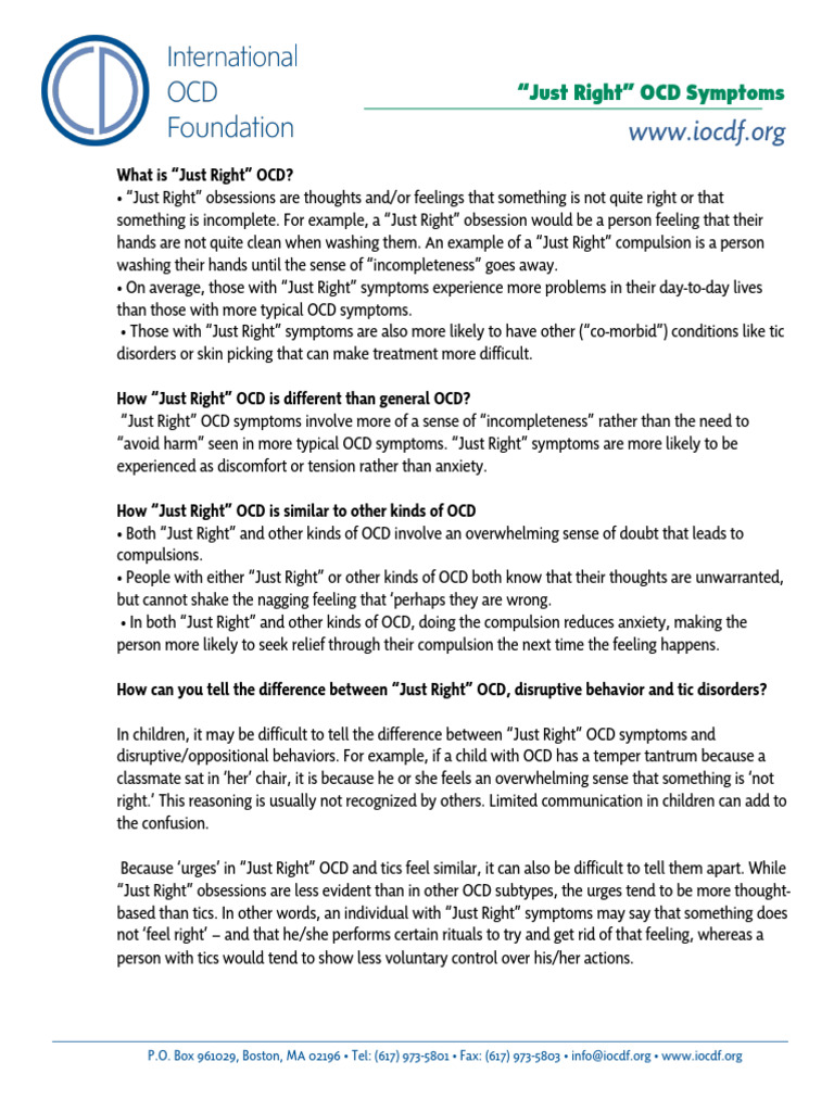 Just Right OCD Fact Sheet 2 | PDF | Obsessive–Compulsive Disorder ...